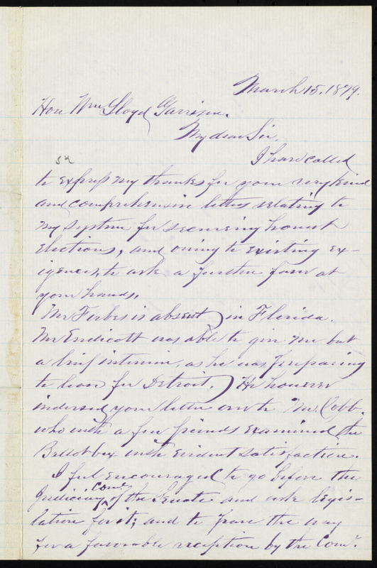 Letter from Steuben T. Bacon, to William Lloyd Garrison, March 15, 1879 ...