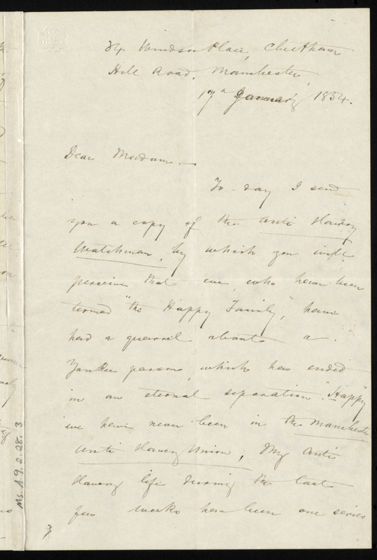 Letter from Frederick William Chesson, Cheetham Hill Road, Manchester ...