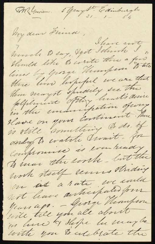 Letter from Eliza Wigham, 5 Gray St., Edinburgh, [Scotland], to William ...