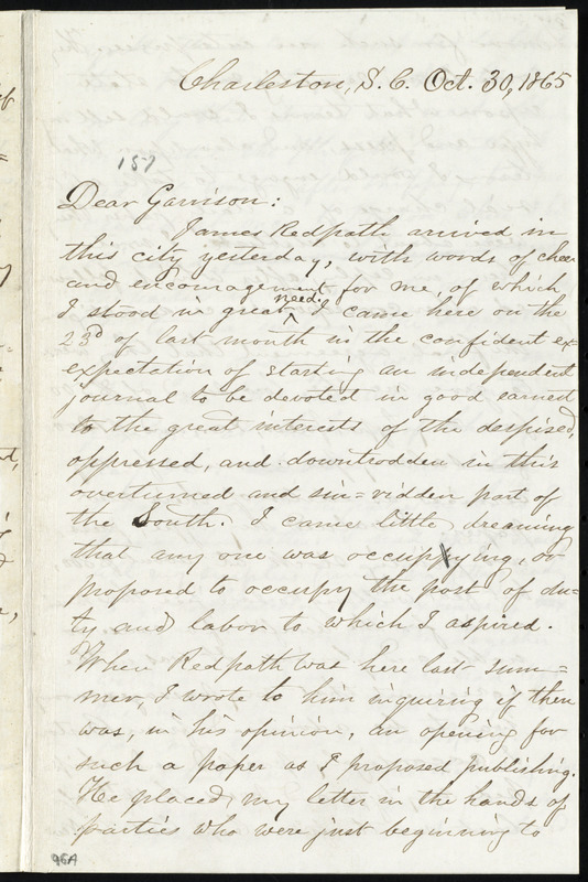 Letter from Edwin Coombs, Charleston, S.C., to William Lloyd Garrison ...