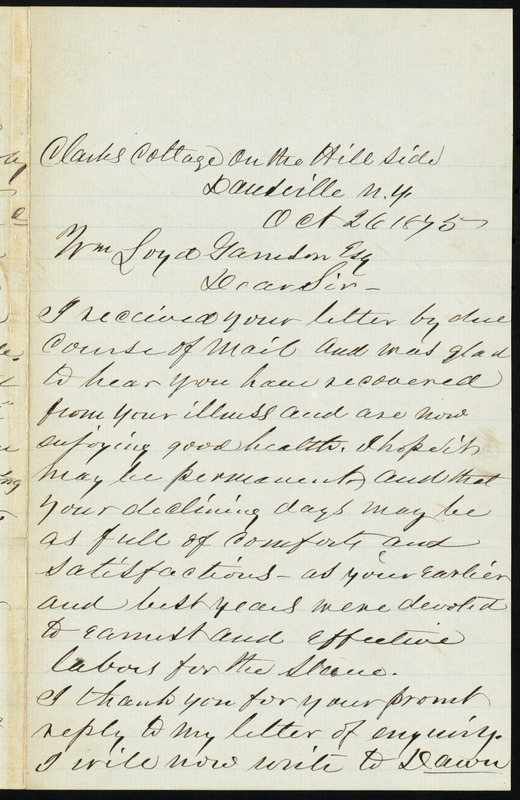 Letter from George W. Clark, Clarks Cottage on the Hillside, Dansville ...