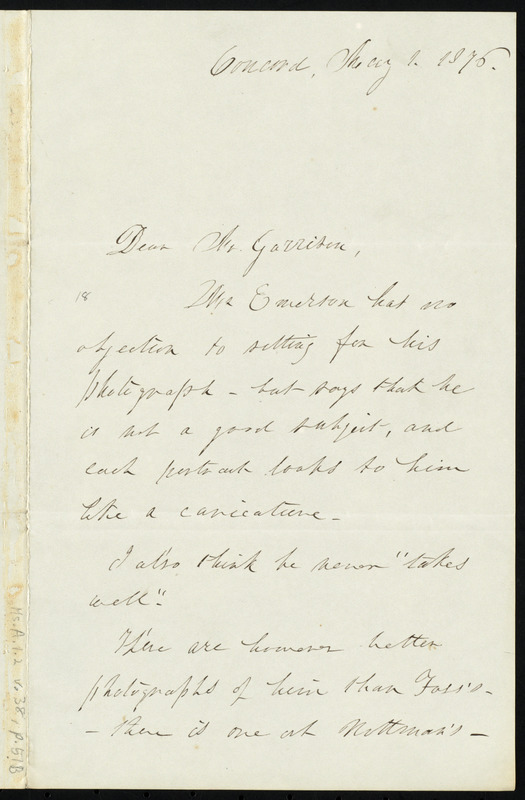 Letter from Lidian Jackson Emerson, Concord, to William Lloyd Garrison ...
