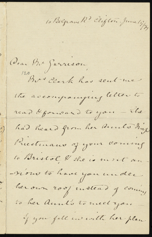 Letter from Mary Anne Estlin, 16 Belgrave Rd., Clifton, [Bristol ...