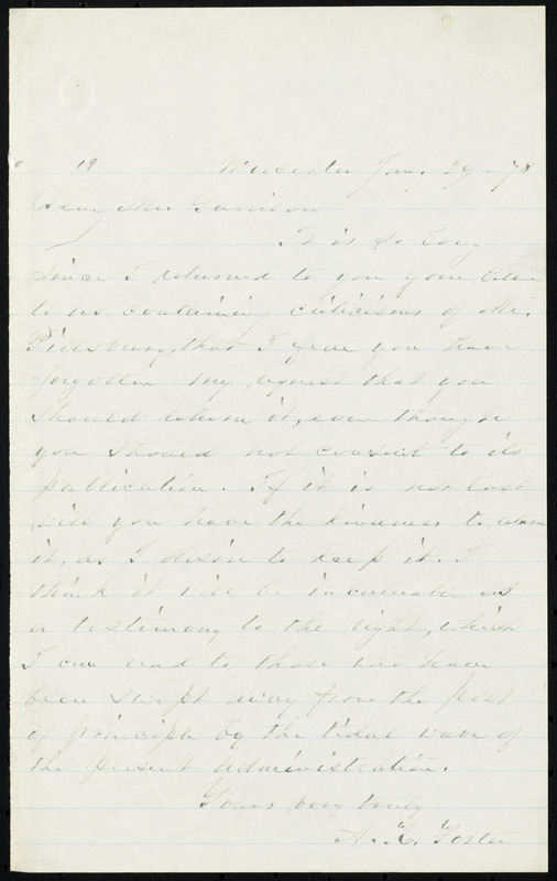 Letter from Abby Kelley Foster, Worcester, [Mass.], to William Lloyd ...