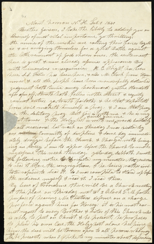 Letter from David Dutton, Mont Vernon, N.H., to William Lloyd Garrison ...