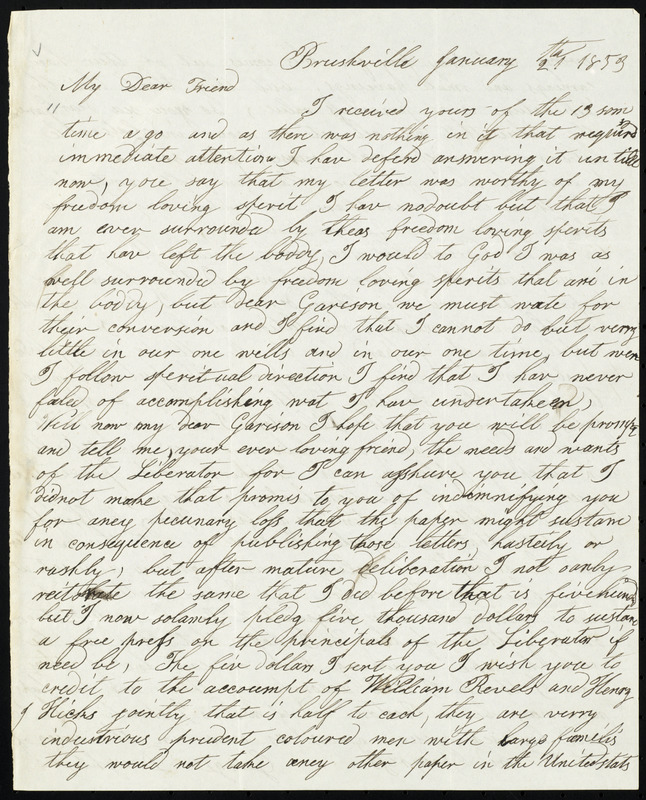 Letter from George Doughty, Brushville, to William Lloyd Garrison ...