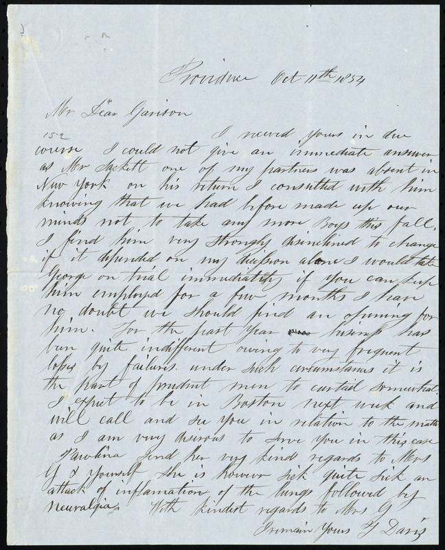 Letter from Thomas Davis, Providence, [R.I.], to William Lloyd Garrison ...