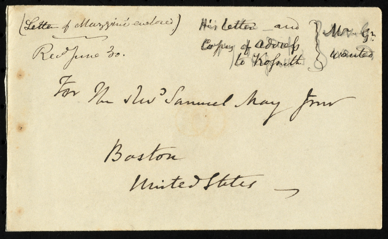 Letter from Giuseppe Mazzini, Old Brompton, London, to Samuel May ...