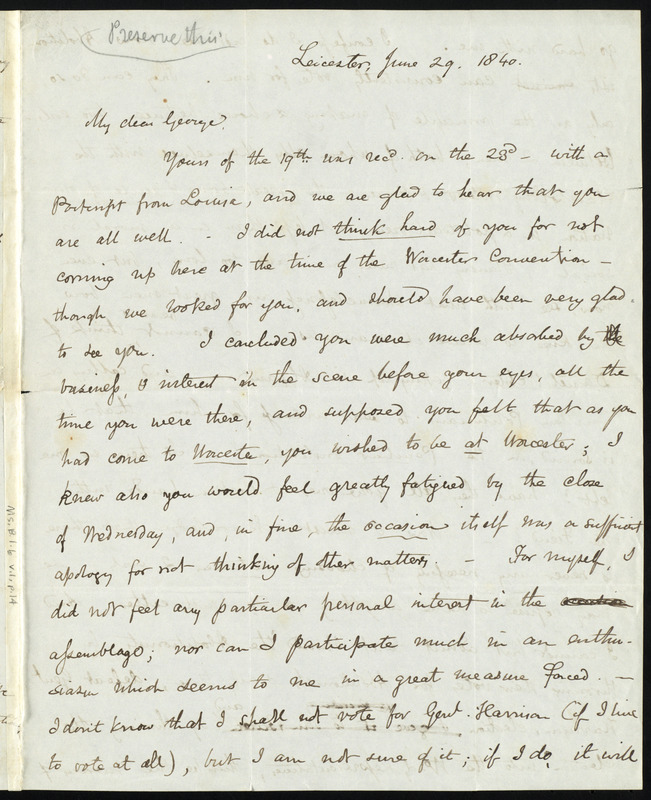 Letter from Samuel May, Leicester, [Mass.], to George Thomas Davis ...