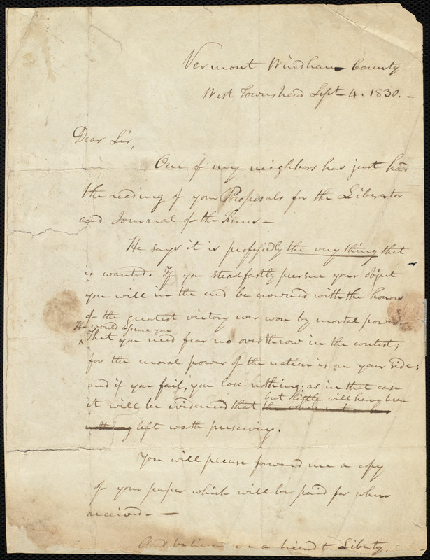 Letter from Samuel Fessenden, Windham County, Vermont, to William Lloyd ...