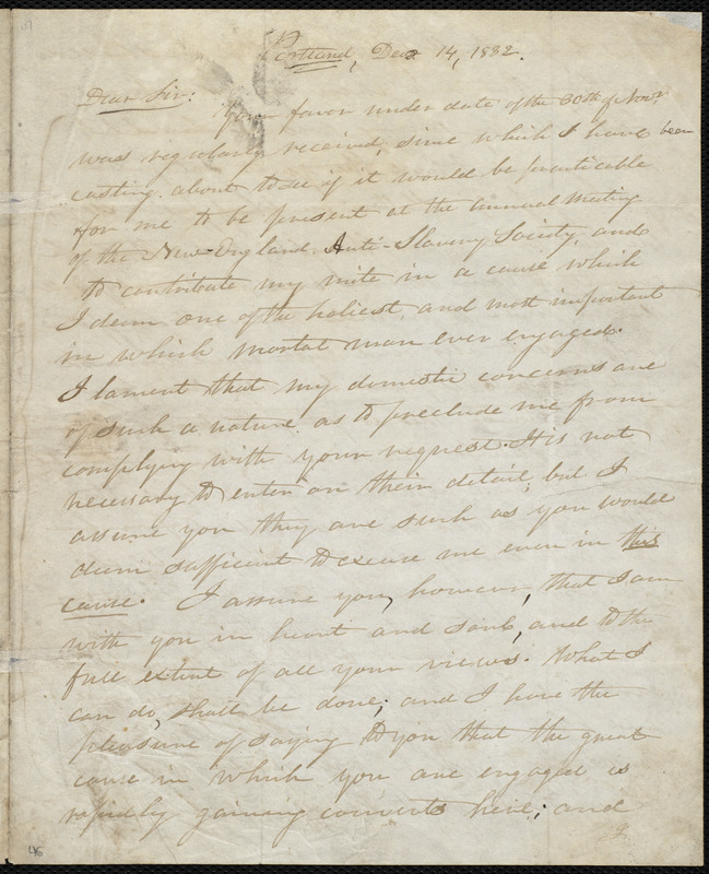 Letter from Samuel Fessenden, Portland, [Maine], to William Lloyd ...