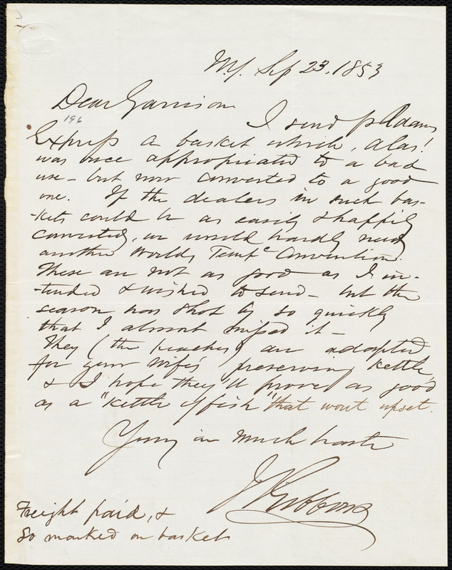 Letter from James Sloan Gibbons, N.Y., to William Lloyd Garrison, Sep[t ...
