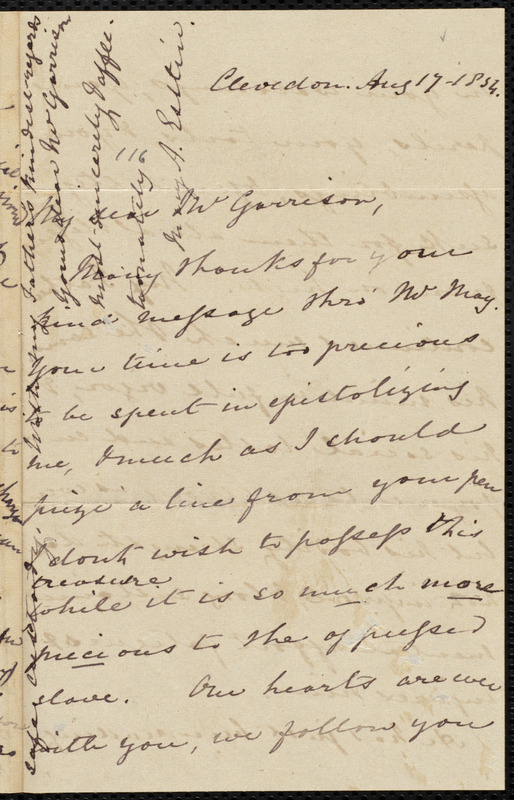 Letter from Mary Anne Estlin, Clevedon, [England], to William Lloyd ...