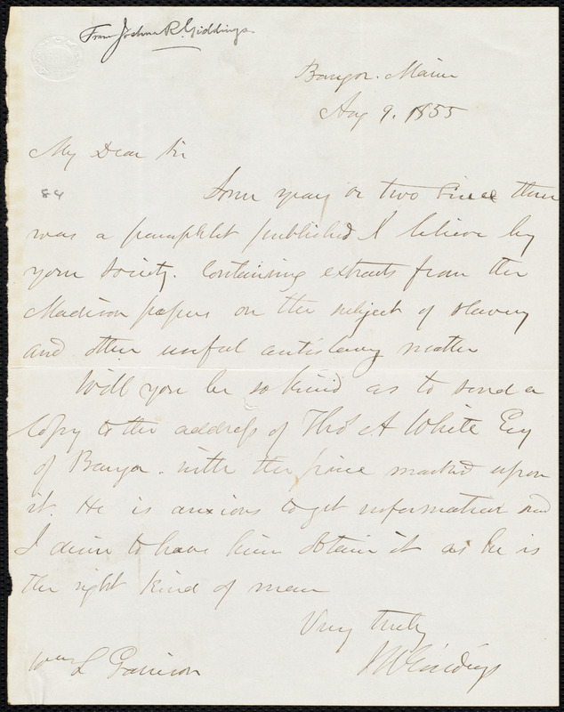 Letter from Joshua Reed Giddings, Bangor, Maine, to William Lloyd ...