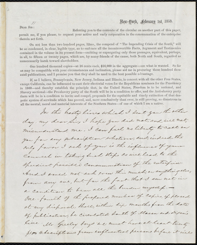 Letter from Hinton Rowan Helper, [New York], to William Lloyd Garrison ...