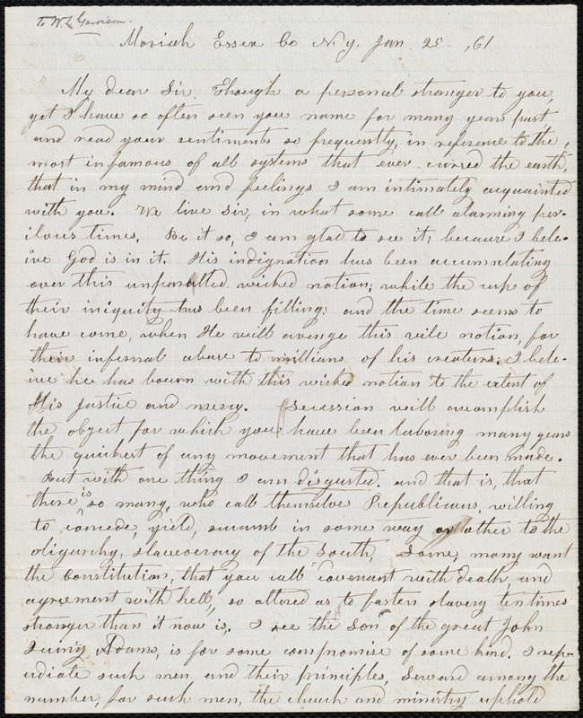 Letter from Alanson A. Peek, Moriah, Essex Co[unty], N.Y., to William ...