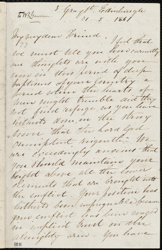 Letter from Eliza Wigham, 5 Gray St[reet], Edinburgh, [Scotland], to ...