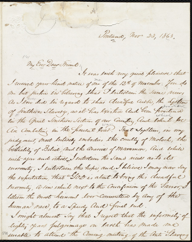 Letter from Samuel Fessenden, Portland, [Maine], to William Lloyd ...