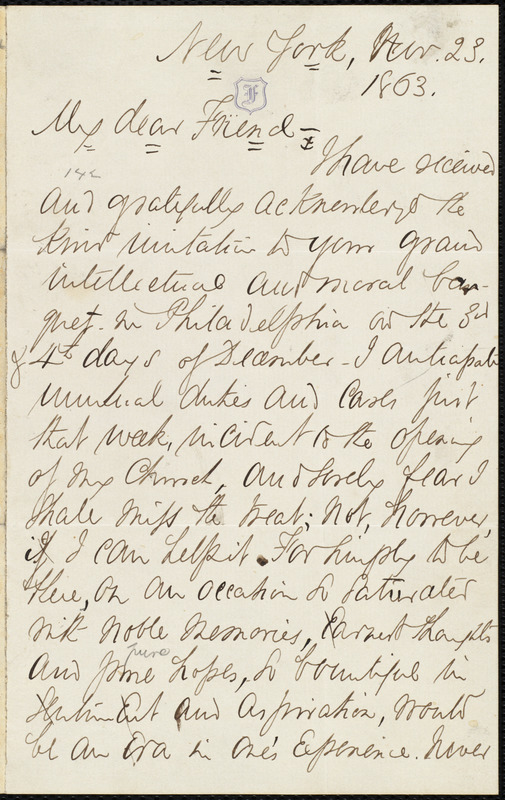 Letter from Octavius Brooks Frothingham, New York, to William Lloyd ...