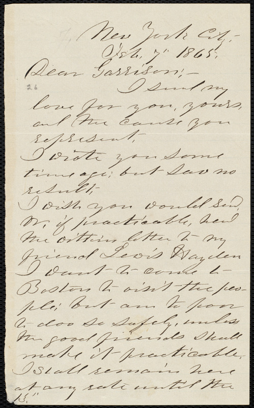 Letter from Calvin Fairbank, New York City, [N.Y.], to William Lloyd ...
