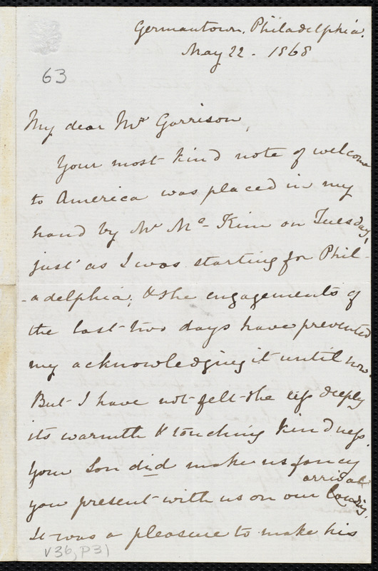 Letter from Mary Anne Estlin, Germantown, Philadelphia, [Pa.], to ...