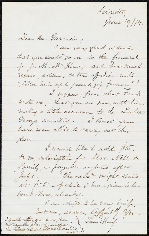 Letter from Samuel May, Leicester, [Mass.], to William Lloyd Garrison ...