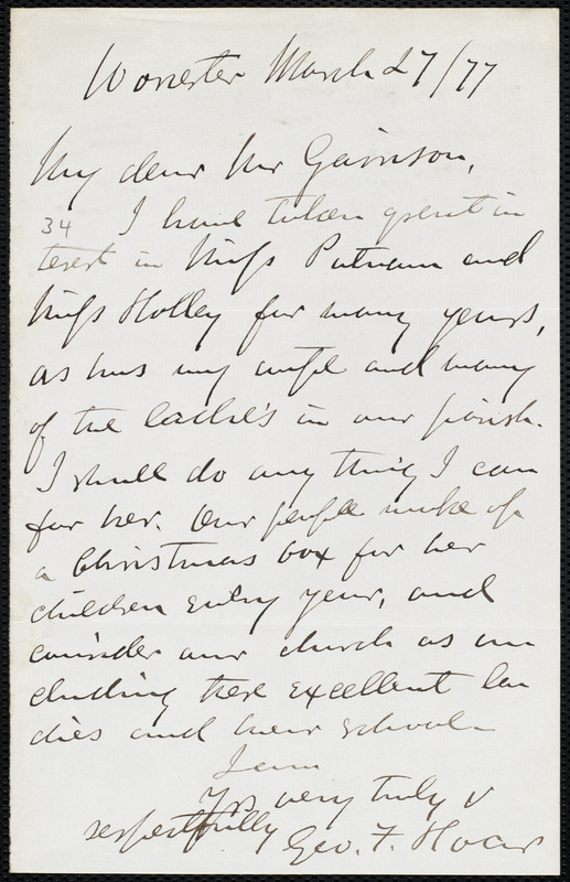 Letter from George Frisbie Hoar, Worcester, [Mass.], to William Lloyd ...