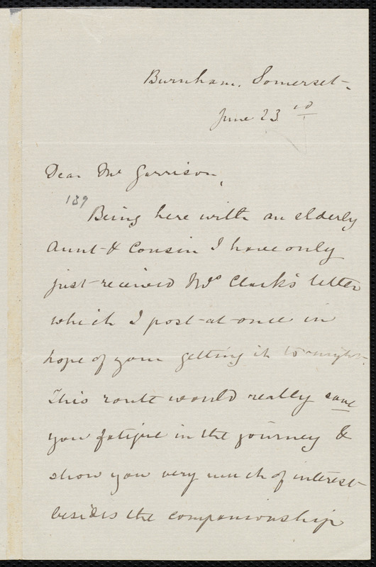 Letter from Mary Anne Estlin, Burnham, Somerset, [England], to William ...