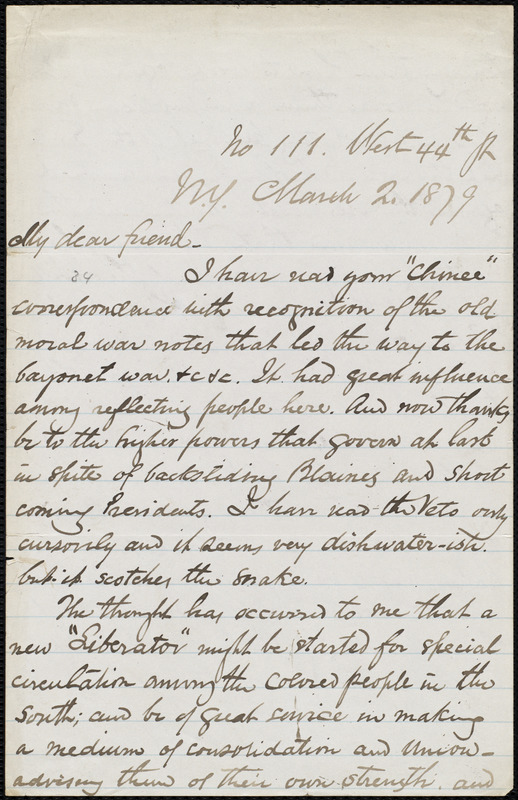 Letter from James Sloan Gibbons, No. 111 West 44th St[reet], N.Y., to ...