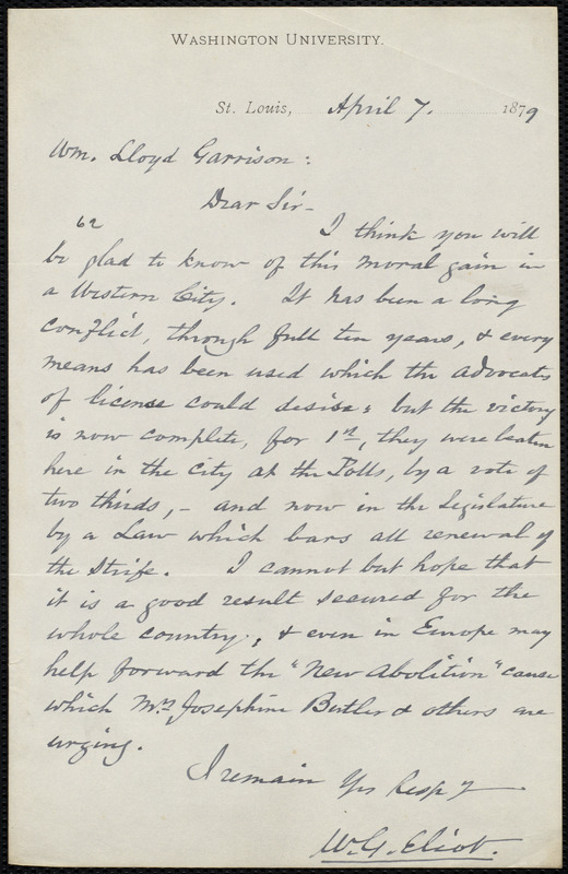 Letter from William Greenleaf Eliot, St. Louis, to William Lloyd ...