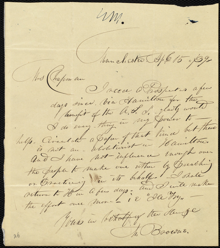 Letter from N. Browne, Manchester, [Mass.], to Maria Weston Chapman, Ap ...