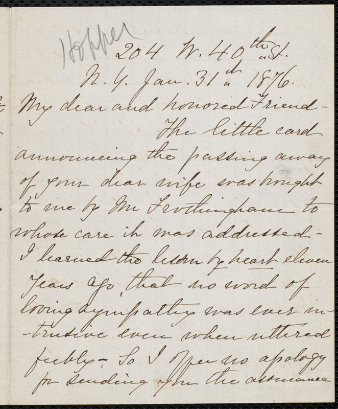 Letter from Rosalie DeWolf Hopper, 204 W. 40th St[reet], N.Y., to ...