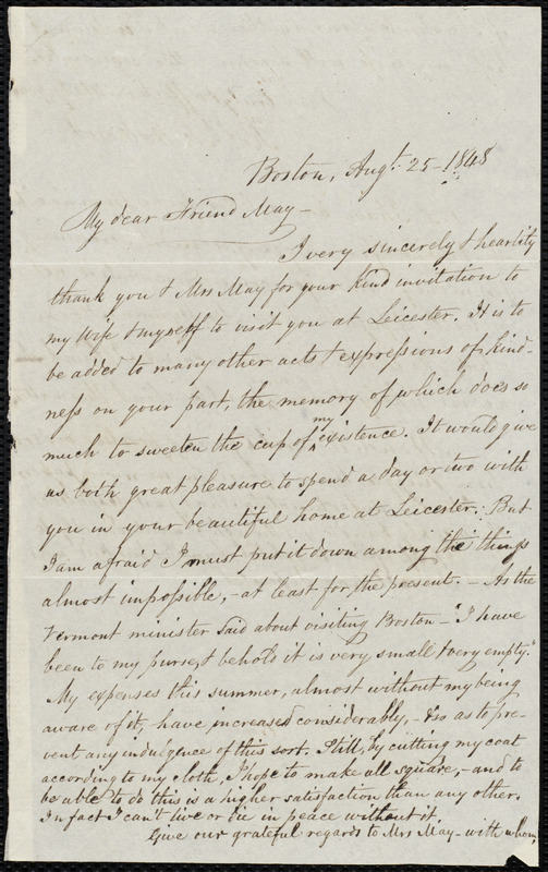 Letter from Robert Folger Wallcut, Boston, to Samuel May, August 25 ...