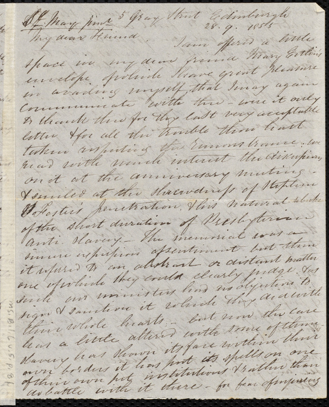 Letter from Eliza Wigham, Edinburgh, to Samuel May, 28.9.1855 - Digital ...