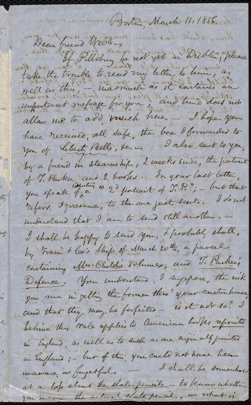 Letter from Samuel May, Boston, to Richard Davis Webb, March 11, 1856 ...
