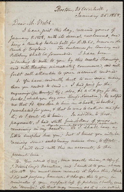 Letter from Samuel May, Boston, to Richard Davis Webb, January 25, 1858 ...