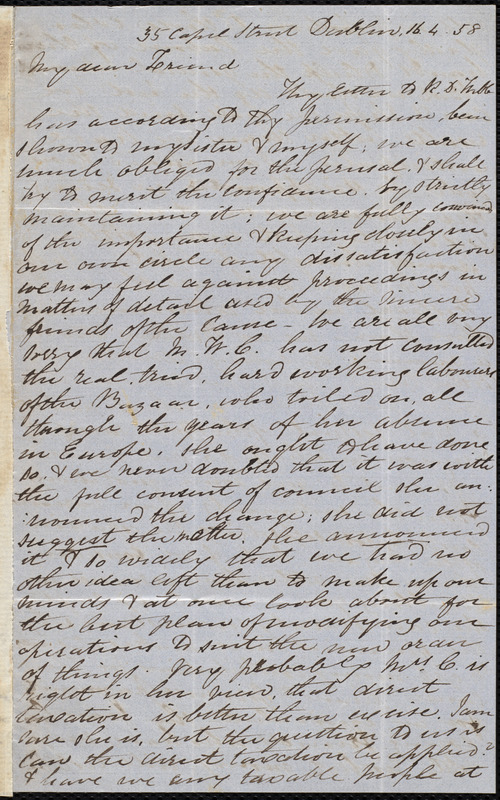 Letter from Eliza Wigham, Dublin, to Samuel May, 16.4.58 - Digital ...