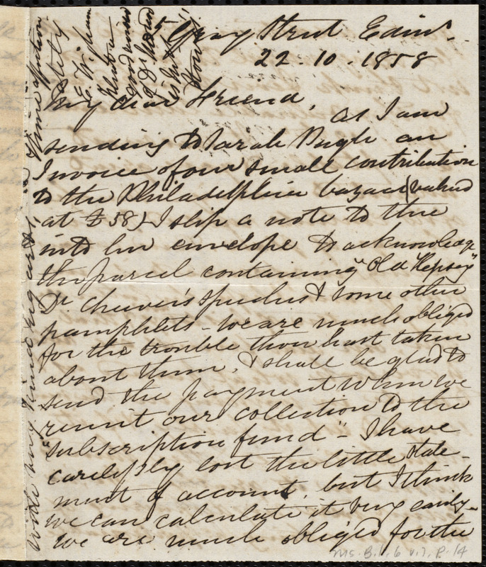 Letter from Eliza Wigham, Edinburgh, to Samuel May, 22.10.1858 ...
