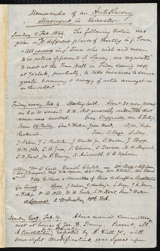 Memoranda of an antislavery movement in Leicester by Samuel May ...