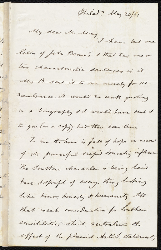 Letter from William Henry Furness, Philadelphia, to Samuel May, May 20 ...