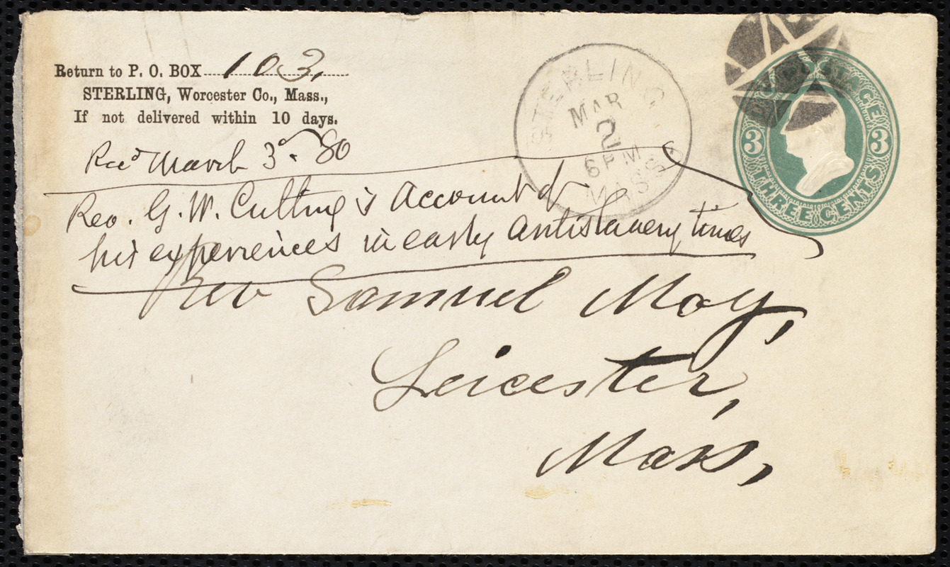Envelope to Samuel May, Sterling, [Mass.], March 2, 1880 - Digital ...