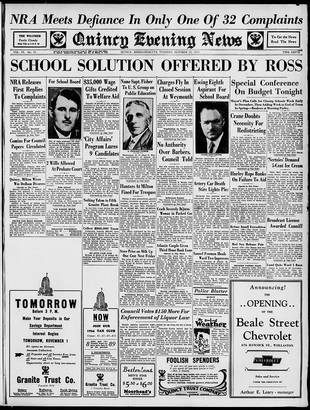 Quincy Evening News. October 31, 1933 - Digital Commonwealth