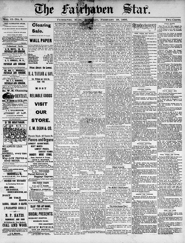 The Fairhaven Star. February 18, 1893 - Digital Commonwealth
