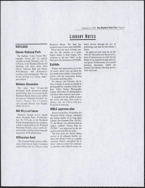 Wayland Library scrapbooks, volume 10, 2000-2002 - Digital Commonwealth