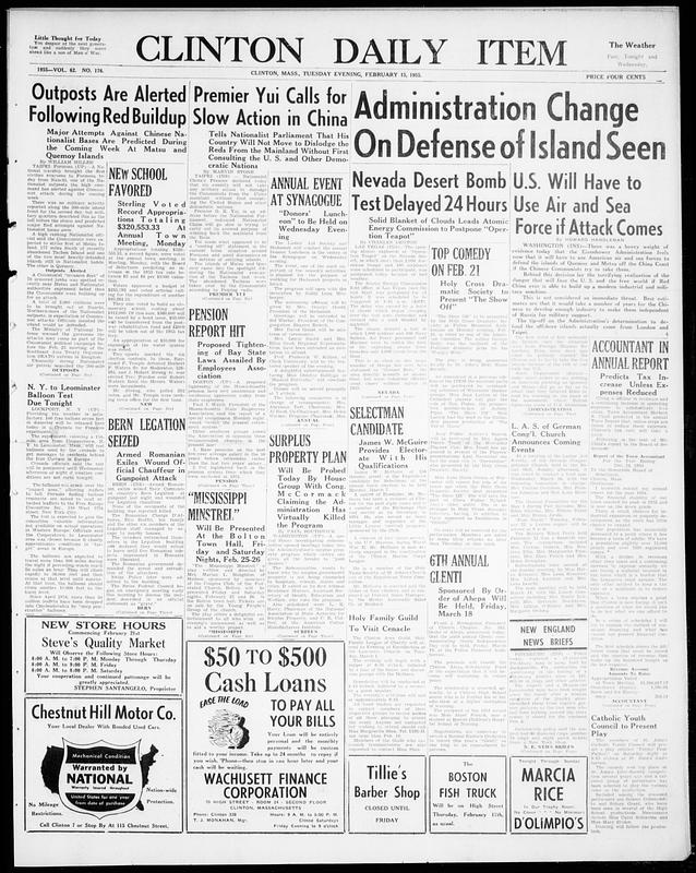 Clinton Daily Item. February 15, 1955 - Digital Commonwealth