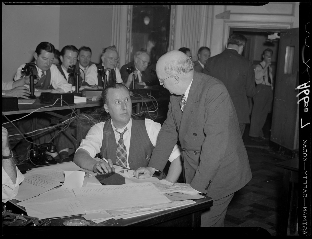 John Shepard III speaks with unidentified man in WAAB studio - Digital ...