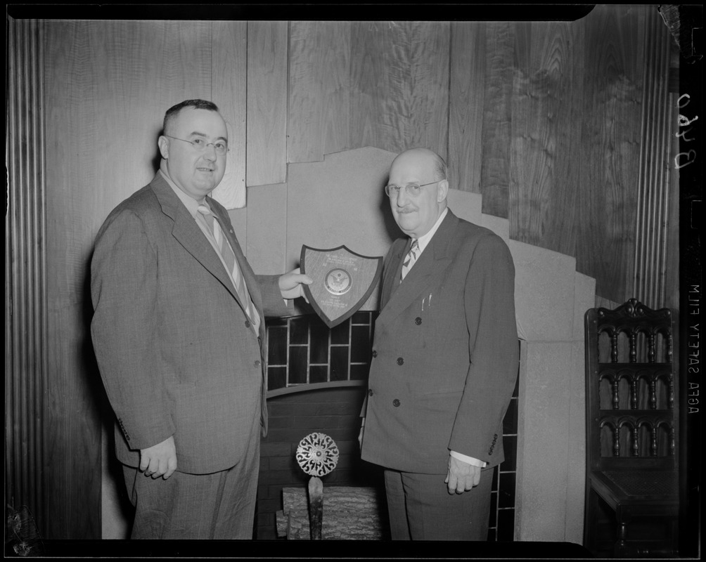 John Shepard III presented plaque by Our Army magazine representative ...