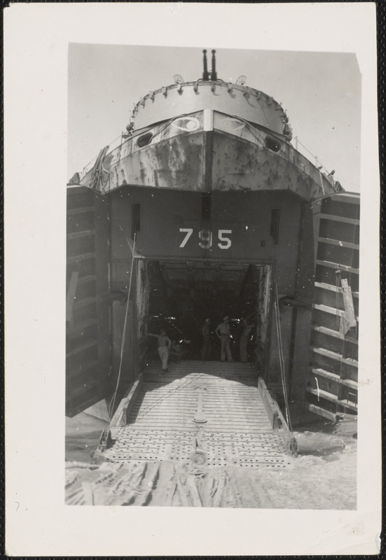 USS LST 795 on the beach in Okinawa - Digital Commonwealth