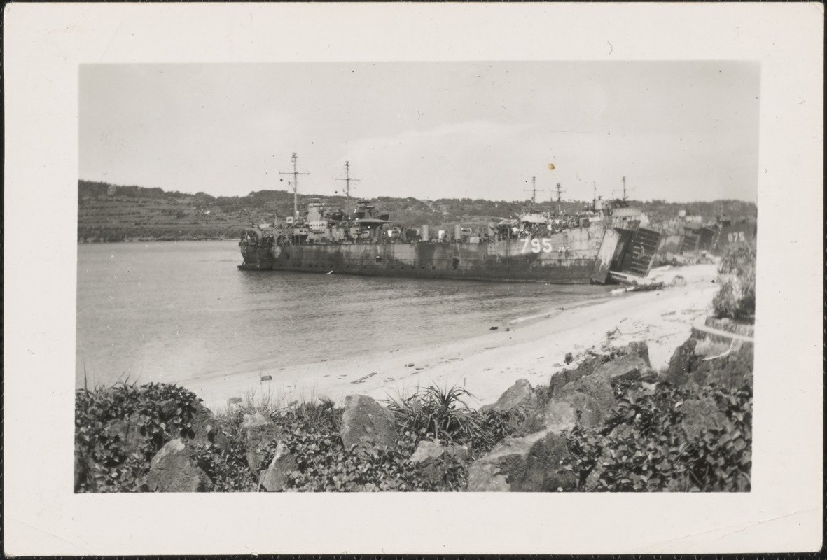 LST 795 beached at Sesoko Beach - Digital Commonwealth