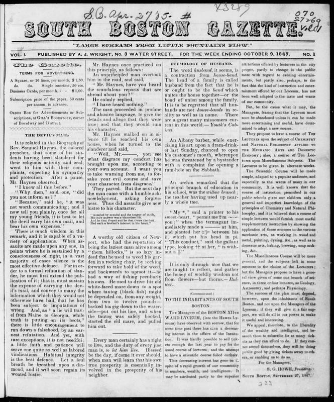 South Boston Gazette. October 09, 1847 - Digital Commonwealth
